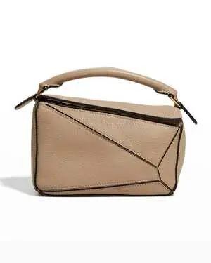 Loewe Puzzle Mini Top-handle Bag In Grained Leather Sand