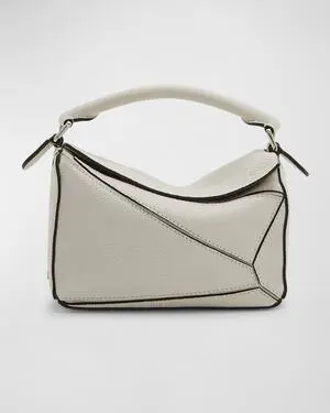 Loewe Puzzle Mini Top-handle Bag In Grained Leather Soft White