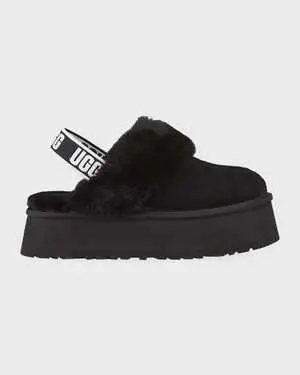 UGG Funkette Suede Shearling Platform Slippers - Black