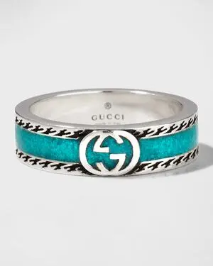 Gucci Gucci Interlocking G Enamel Band Ring Green
