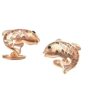 JAN LESLIE Mother-of-pearl Fish Cuff Links, Taupe - One-color