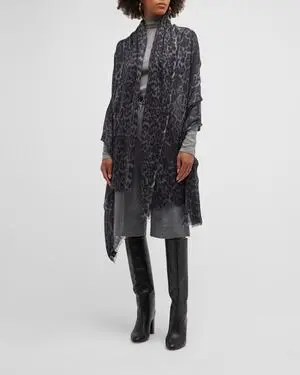 Sofia Cashmere Lightweight Cashmere Leopard-print Scarf Gray Leopard