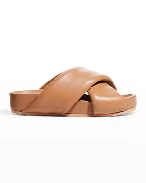 JIL SANDER Puffy Napa Slide Sandals - Tan