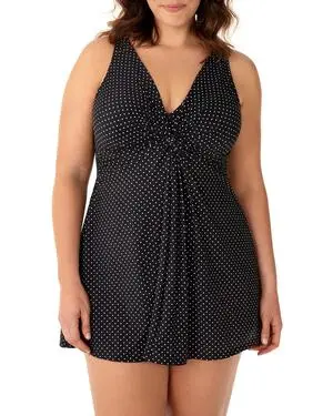 Miraclesuit Plus Size Marais Polka-dot Swimdress - Black/white