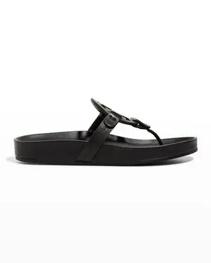 Tory Burch Miller Cloud Leather Thong Sandals Perfect Black Pe