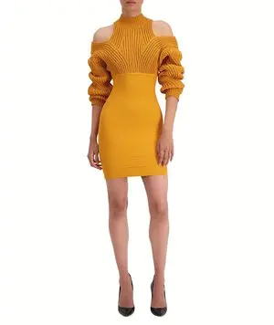 Herve Leger Mixed-media Cold-shoulder Mini Dress - Yam 814