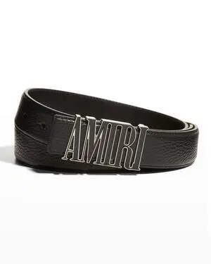 Amiri Men's Enamel-logo Leather Belt - 001 Black