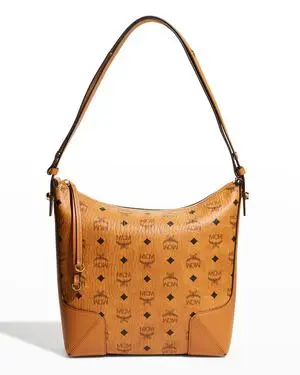 Mcm Klara Medium Coated Visetos Hobo Bag - Cognac