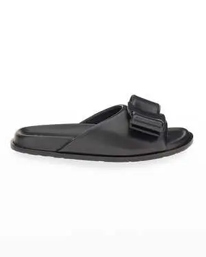 FERRAGAMO Virgil Vara Bow Sporty Slide Sandals Nero Nappa Ner
