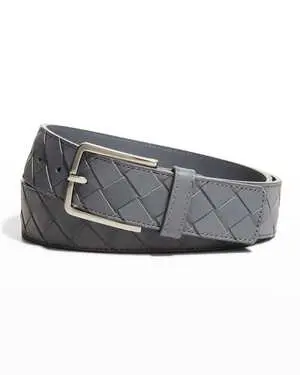 Bottega Veneta Intrecciato Leather Belt Argento