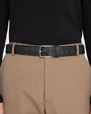 Bottega Veneta Intrecciato Leather Belt - Blkpat