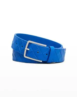 Bottega Veneta Intrecciato Leather Belt Cobalt/silver