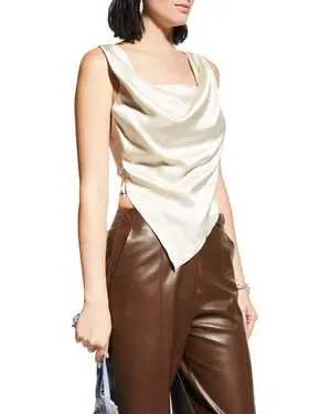 Nanushka Petra Draped Satin Crop Top Creme