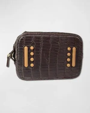 ABAS Apos;s Alligator Travel Toiletry Bag - Brown