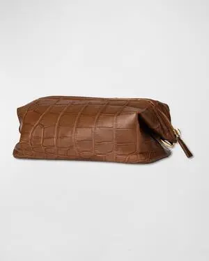 ABAS Men & Apos;s Alligator Travel Toiletry Bag Tan