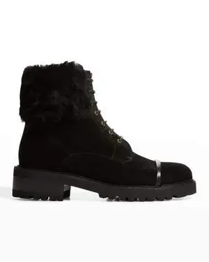 MALONE SOULIERS Barb Suede Shearling Combat Booties - Blkblk