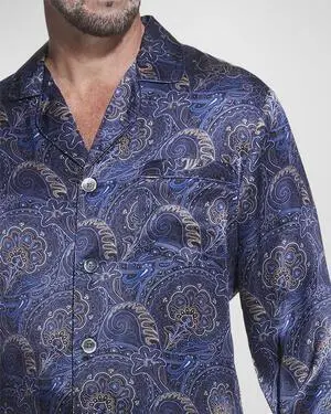 Majestic International Apos;s Silk Paisley Pajama Set - Midnight Blue