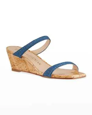 STUART WEITZMAN Aleena 50 Denim Demi-wedge Sandals - Washed