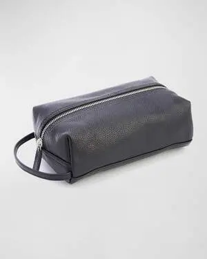 ROYCE NEW YORK Monogrammed Compact Leather Toiletry Bag Black