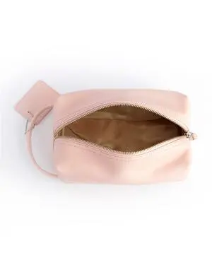 ROYCE NEW YORK Monogrammed Compact Leather Toiletry Bag Blush Pink