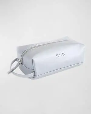 ROYCE NEW YORK Monogrammed Compact Leather Toiletry Bag Silver
