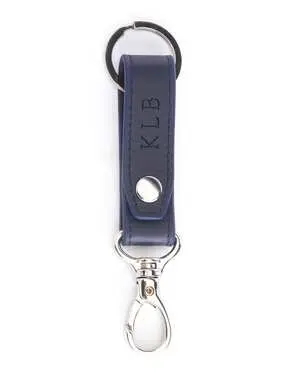 ROYCE NEW YORK Monogrammed Leather Valet Key Chain Navy