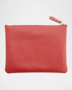 ROYCE NEW YORK Monogrammed Leather Zuppered Travel Organizer Pouch - Red