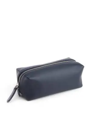ROYCE NEW YORK Monogrammed Leather Zippered Utility Bag Navy Blue