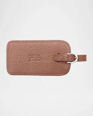 ROYCE NEW YORK Monogrammed Leather Luggage Tag - Tan