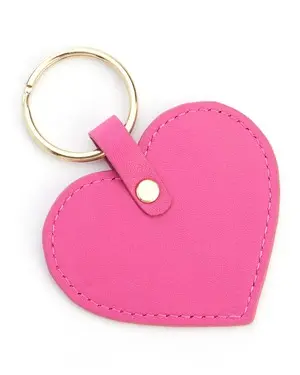 ROYCE NEW YORK Monogrammed Leather Heart-shaped Key Chain, Personalized Bright Pink