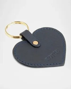 ROYCE NEW YORK Monogrammed Leather Heart-shaped Key Chain, Personalized - Navy Blue