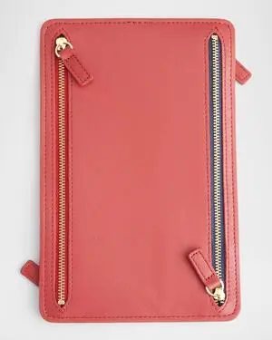 ROYCE NEW YORK Monogrammed Leather Rfid Blocking Foup Zip Travel Organizer - Red