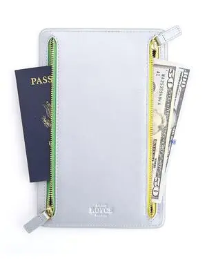 ROYCE NEW YORK Monogrammed Leather Rfid Blocking Foup Zip Travel Organizer - Silver