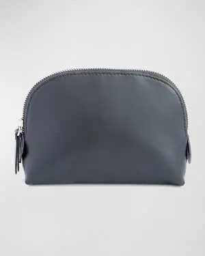 ROYCE NEW YORK Monogrammed Compact Leather Cosmetic Bag Black