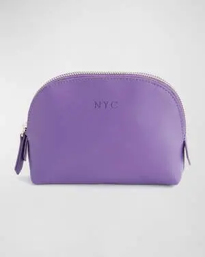 ROYCE NEW YORK Monogrammed Compact Leather Cosmetic Bag Purple