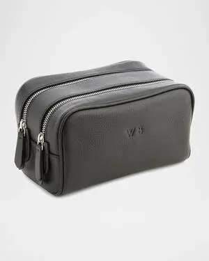 ROYCE NEW YORK Monogrammed Double Zip Leather Toiletry Bag, Personalized - Black