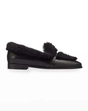 MALONE SOULIERS Lia Shearling Flat Loafers - Black