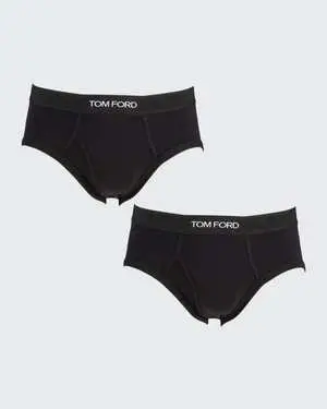 TOM FORD Men & Apos;s 2-pack Solid Jersey Logo-waist Briefs 002 Black