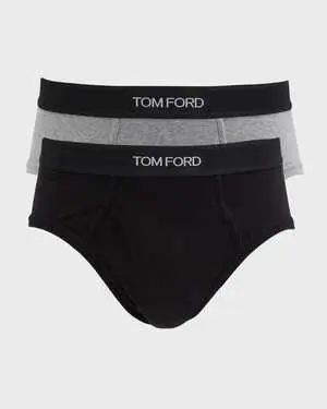 TOM FORD Men & Apos;s 2-pack Solid Jersey Logo-waist Briefs 008 Black/grey