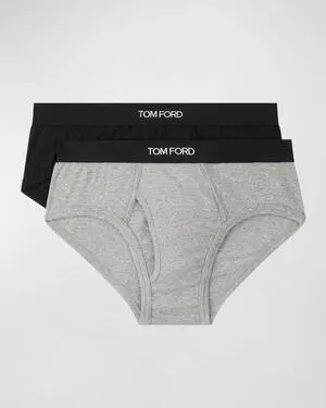 TOM FORD Apos;s 2-pack Solid Jersey Logo-waist Briefs - Black/grey