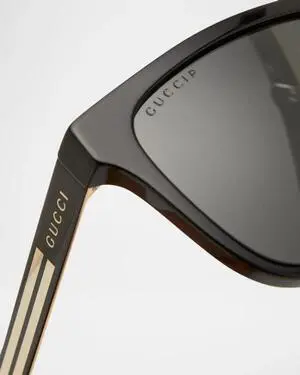 Gucci Square Acetate Logo Sunglasses - Black