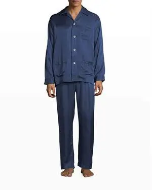 Derek Rose Men's Classic Silk Pajama Set - Navy