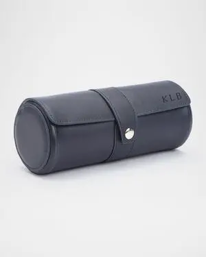 ROYCE NEW YORK ROYCE New York Monogrammed Leather Travel Watch Roll Navy Blue
