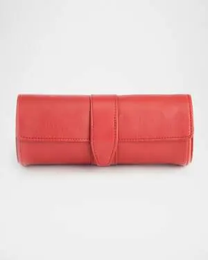 ROYCE NEW YORK ROYCE New York Monogrammed Leather Travel Watch Roll Red