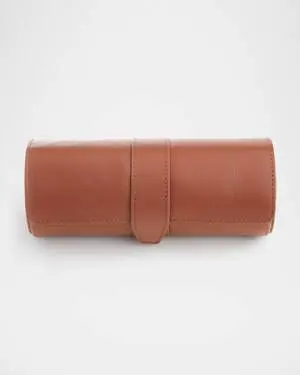 ROYCE NEW YORK ROYCE New York Monogrammed Leather Travel Watch Roll Tan