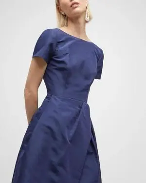 Carolina Herrera Bateau Neck Short-sleeve Dress - Dkblue