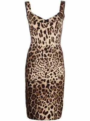 Dolce & Gabbana Leopard-print Corset Midi Dress - Neutrals