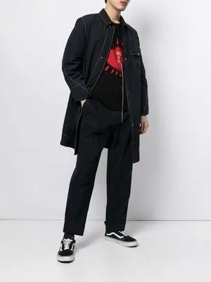 PORTS V Logo-appliqué Denim Overcoat