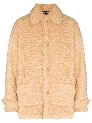 Palm Angels Faux-shearling Single-breasted Coat - Neutrals