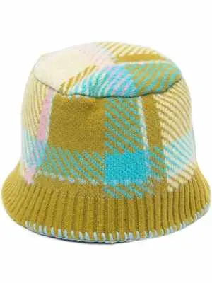 ADER ERROR Checked Knitted Bucket Hat - Green